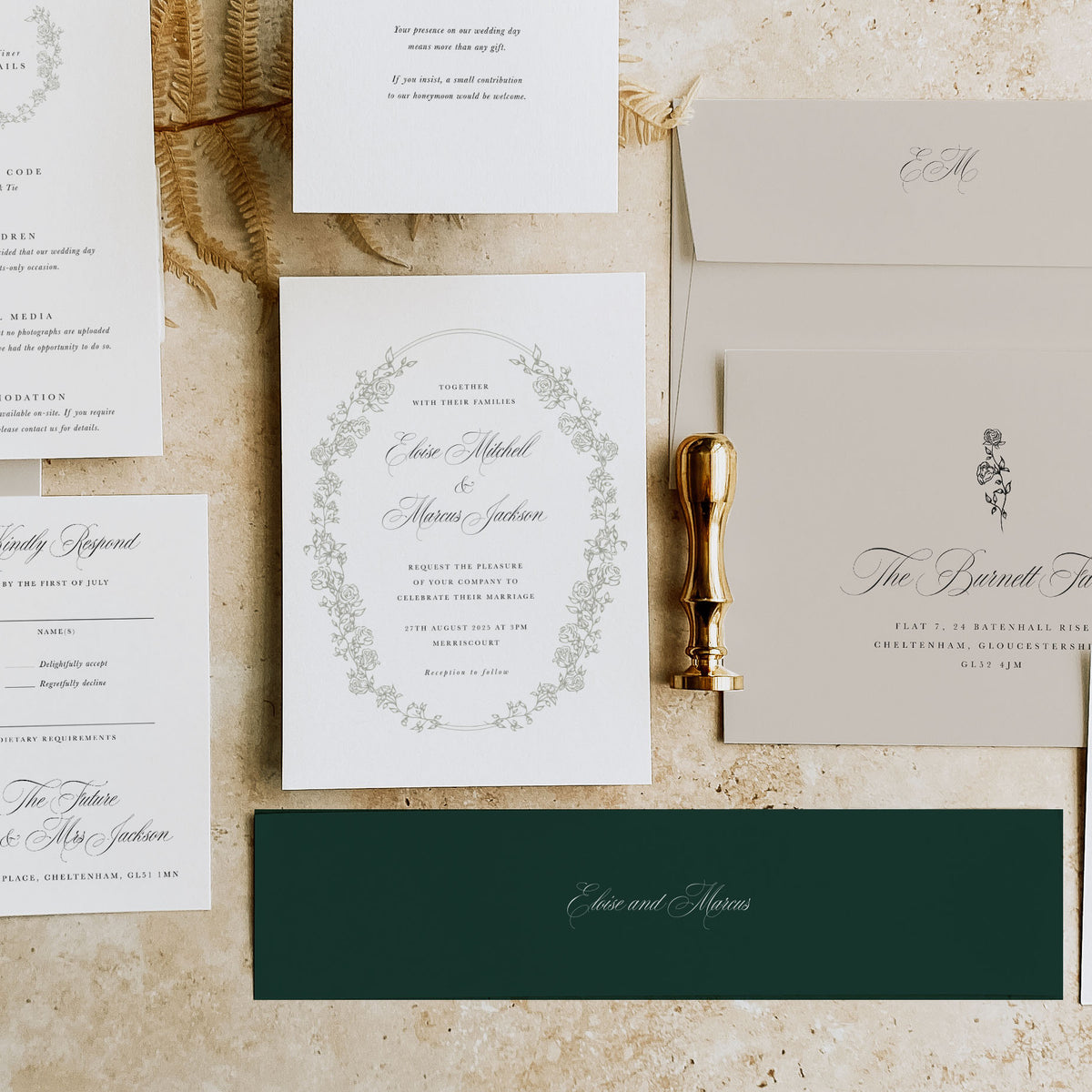 Traditional Floral Wedding Invitation Suite - Charlotte – Elle Bee ...