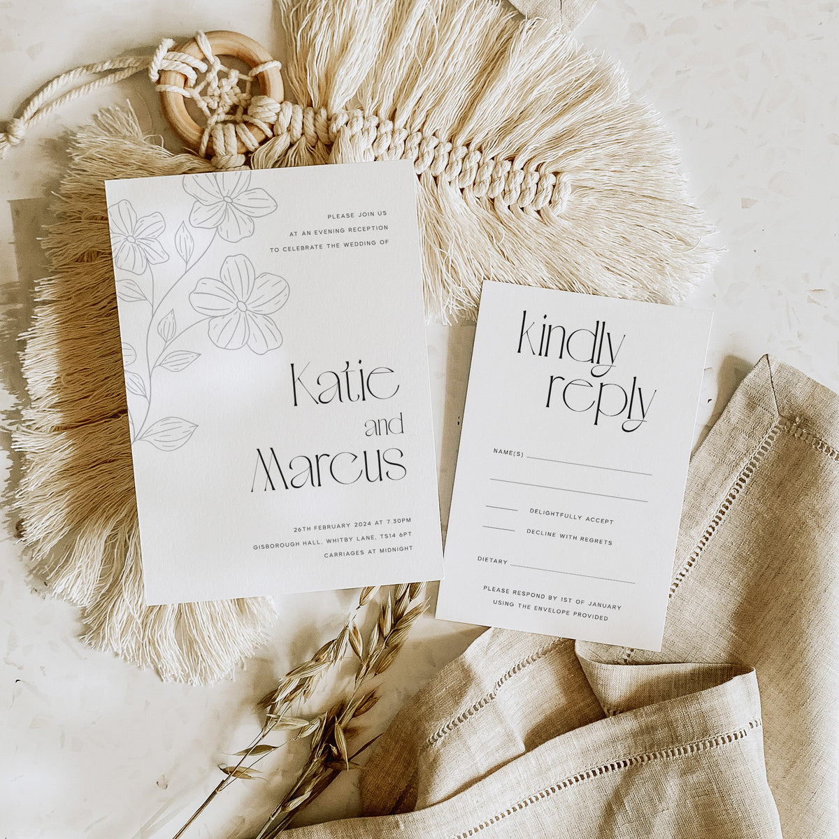 Classic Wedding Invitation | Evening Wedding Invite | Elle Bee Design ...