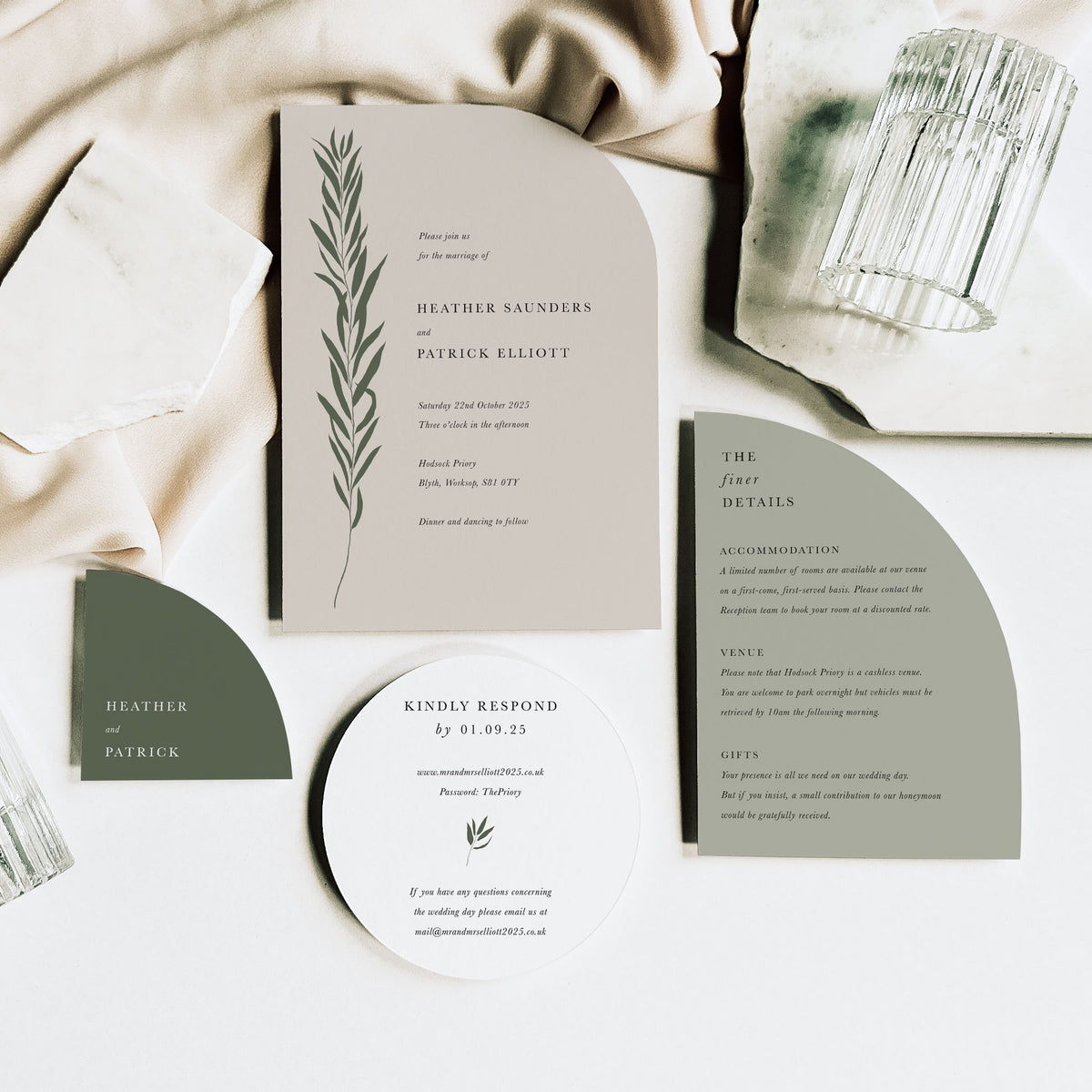 Botanical Arched and Shaped Wedding Invitations - Heather – Elle Bee ...