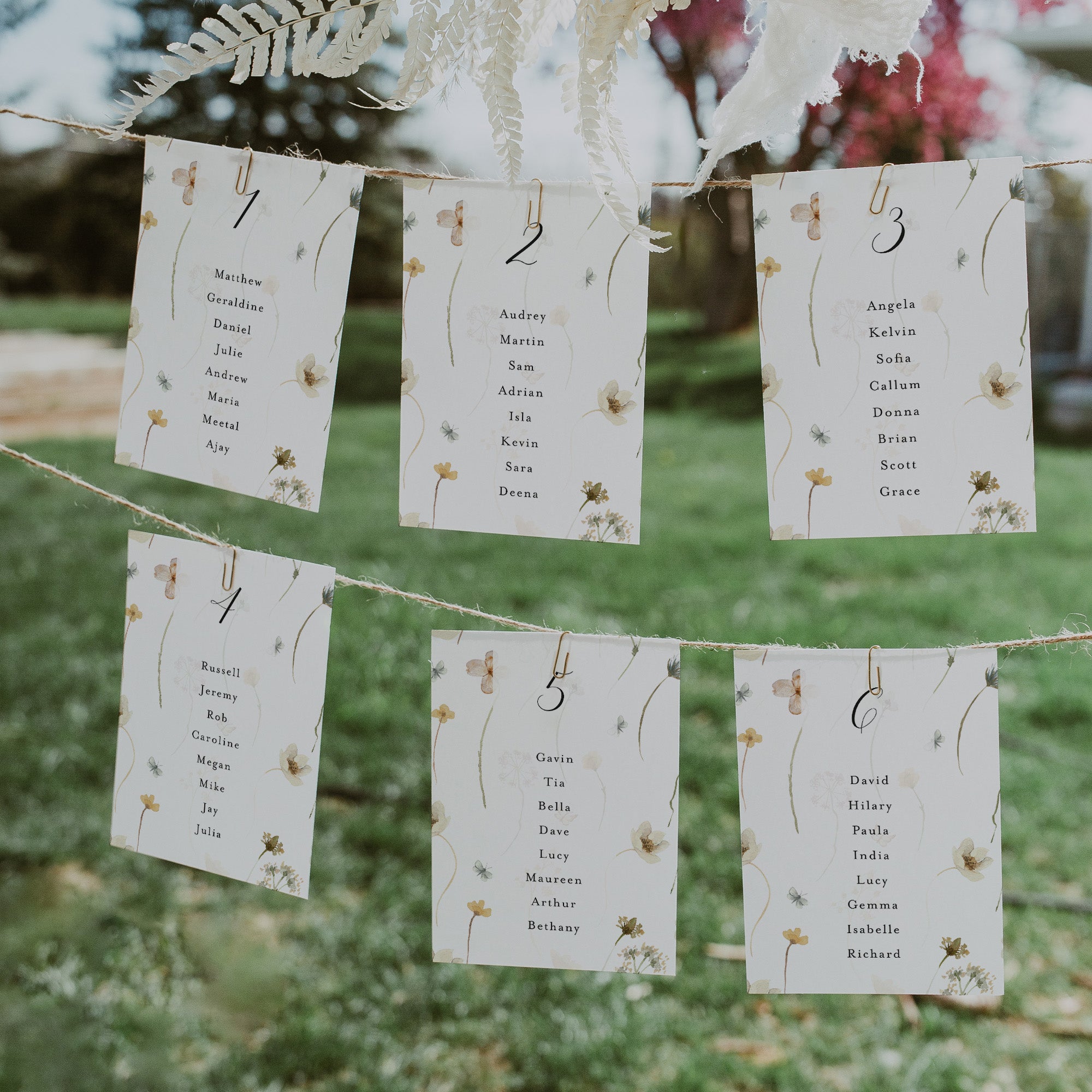 Wildflower Table Plan cards | Seating Plan Cards | Worcestershire ...