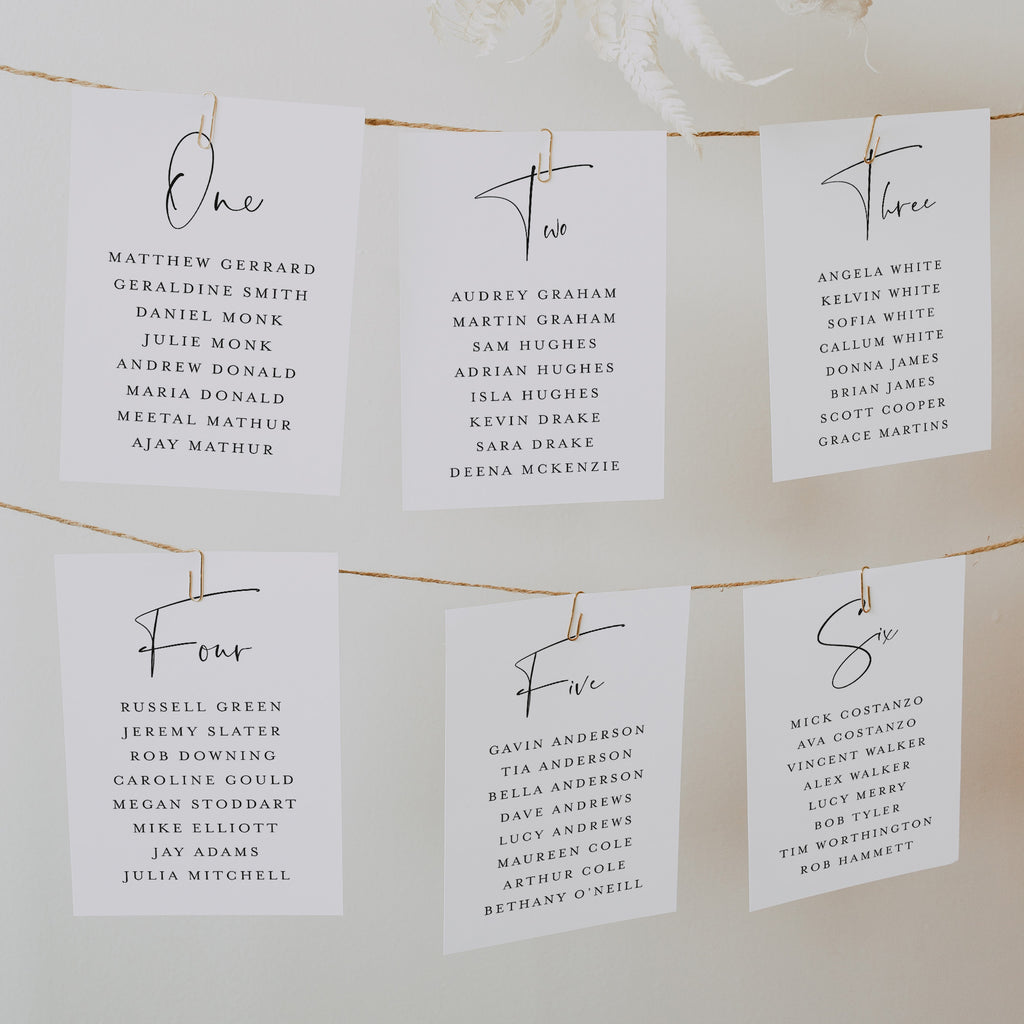 Calligraphy table plan cards | wedding seating chart | Worcestershire ...